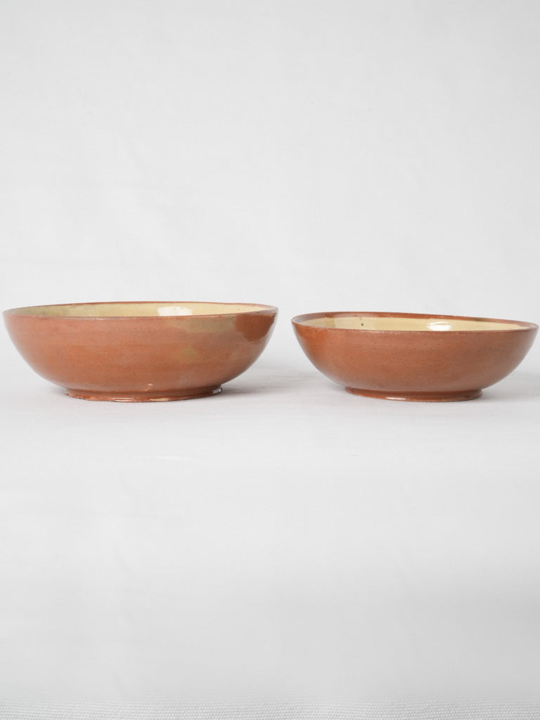 Set of 2 French yellow-ochre fruit bowls w/ green & red splatter patte ...