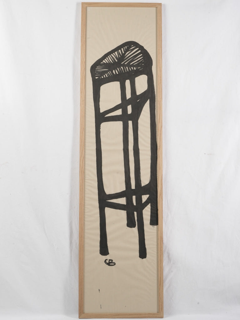 Large Pastel Portrait Of Rush Seat Stool By Contemporary Artist Caroli