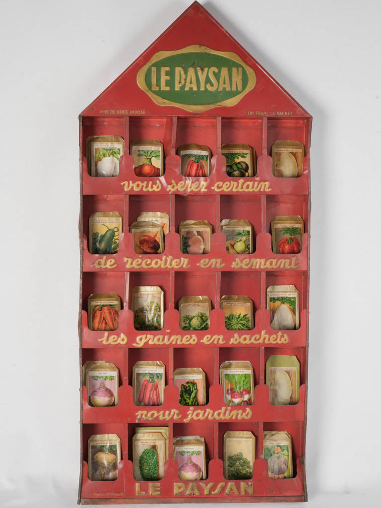 Red Mid-20th Century French "Le Paysan" Seed Display with Seed Packets
