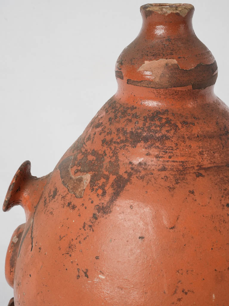 Rare 19th-century red-ochre glazed terracotta farm animal feeding jug ...