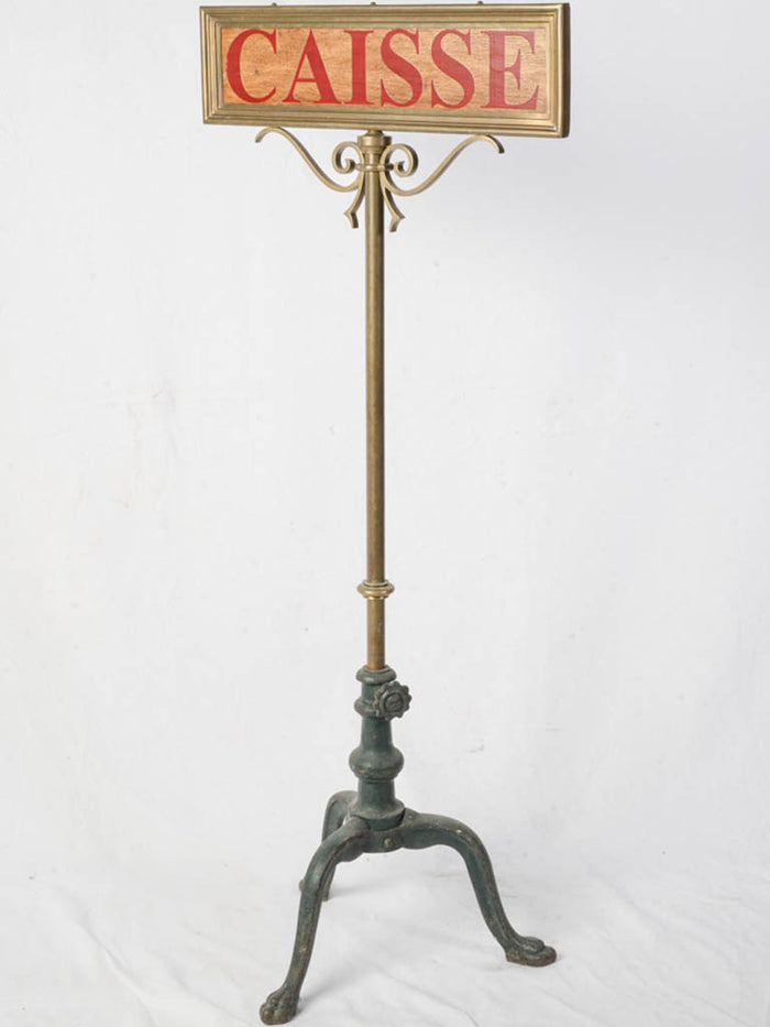 Early 20th-Century French “Caisse” Shop Sign on Cast Iron and Brass St