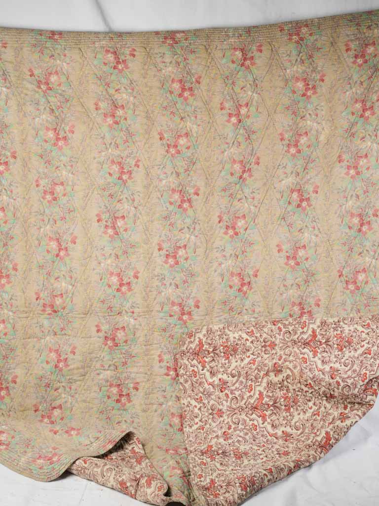 Late 19th-Century French Boutis Cotton Quilt W/ Floral Patterns - 97¾"