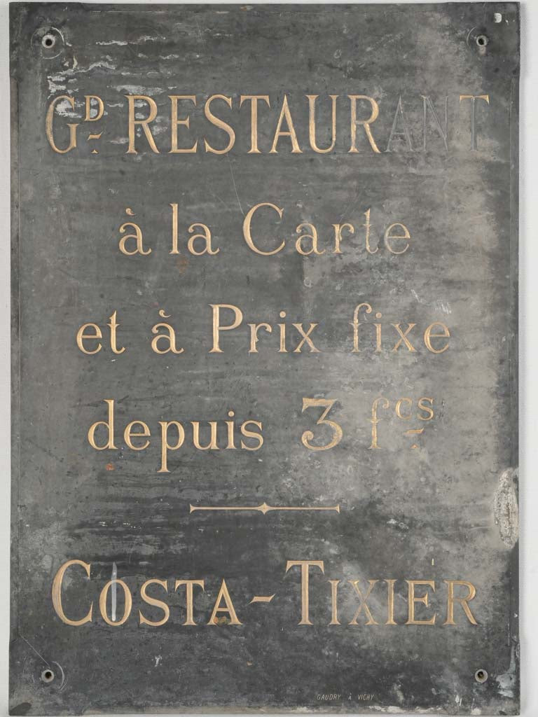 19th-Century Black Marble Sign with Gilded Lettering from Hotel Astori