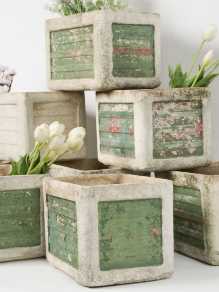 Set of Nine Small Vintage Rectangular Planters w/ Weathered Green Pati ...