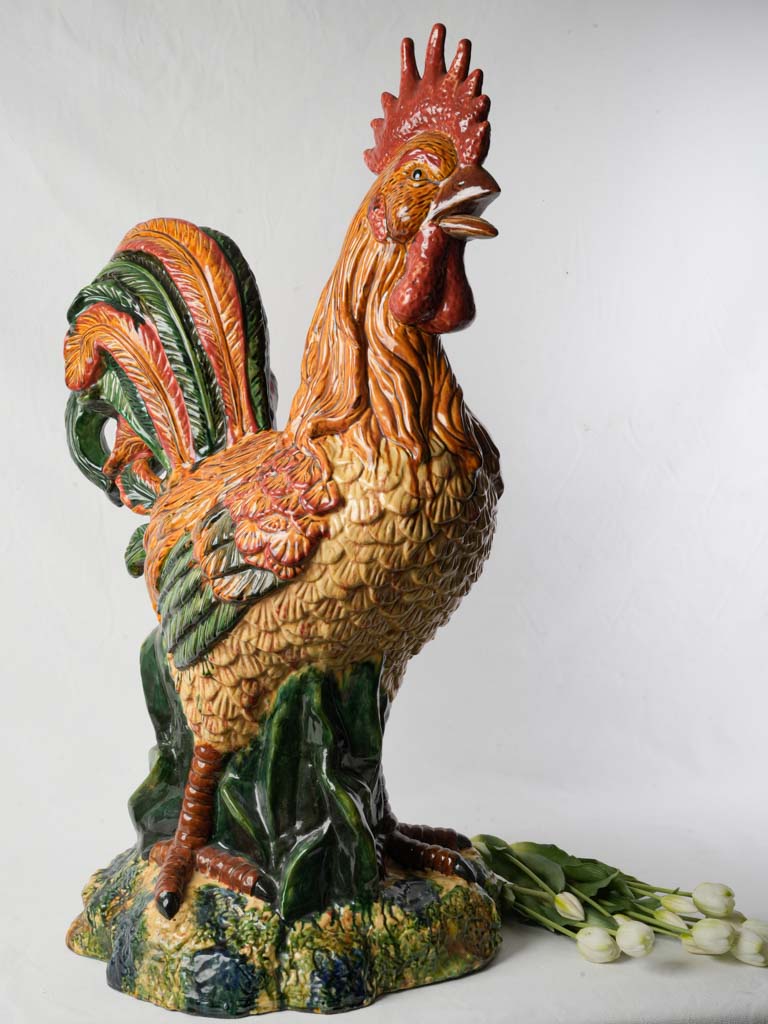 Important Barbotine Ceramic Rooster by Jérôme Massier Circa 1900 - 38½