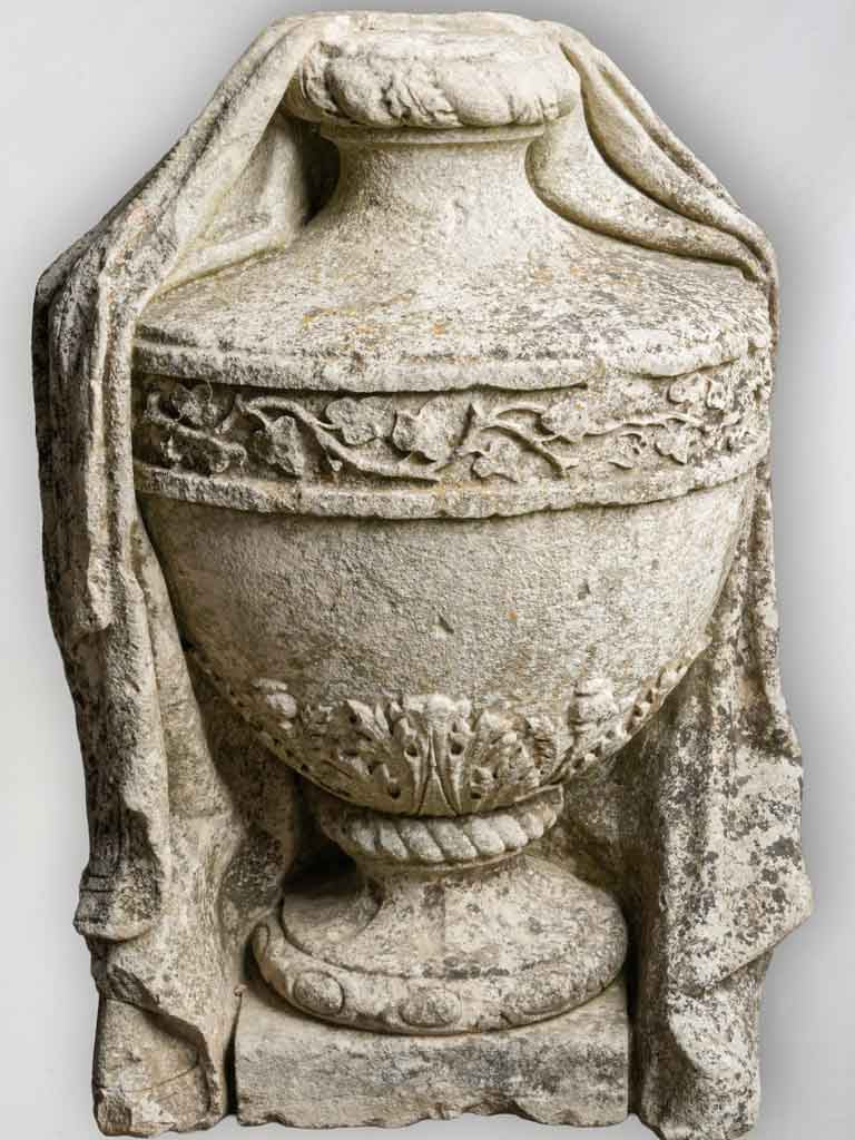 Monumental 18th-Century French Carved Stone Pot à Feu w/ Drapery and F