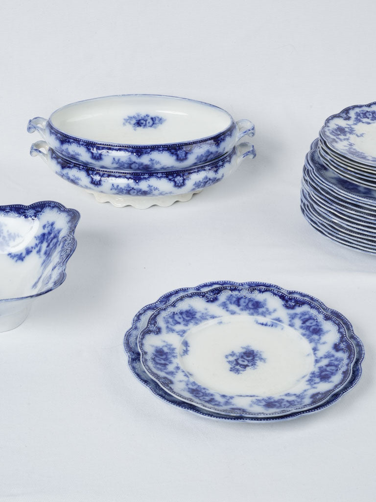 Collection of antique English blue & white dinnerware - "Florida" patt ...
