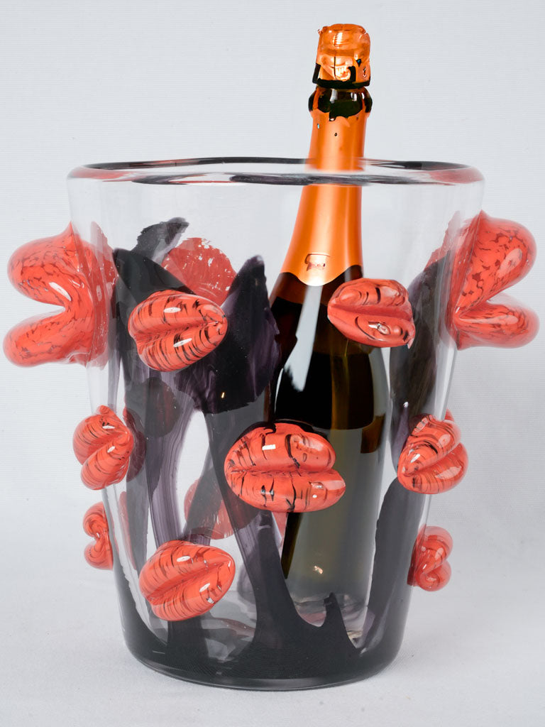 Kiss Me Everywhere Ice Bucket W Red Blown Glass Lips By Léa Novaro