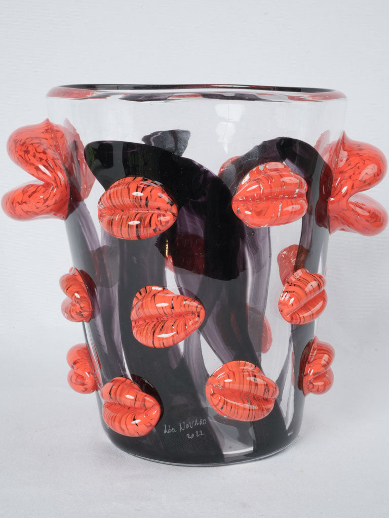 Kiss Me Everywhere Ice Bucket W Red Blown Glass Lips By Léa Novaro