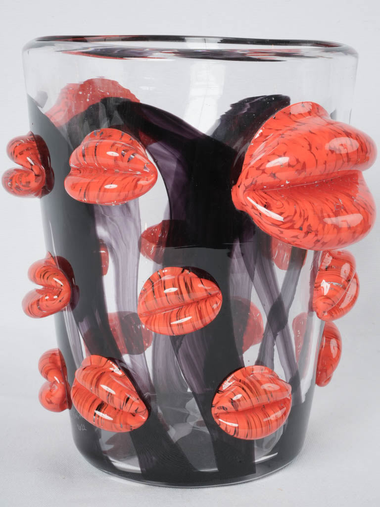 Kiss Me Everywhere Ice Bucket W Red Blown Glass Lips By Léa Novaro