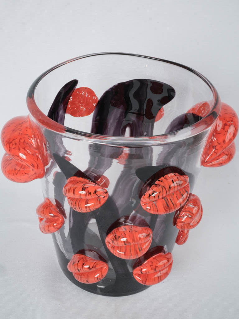 Kiss Me Everywhere Ice Bucket W Red Blown Glass Lips By Léa Novaro