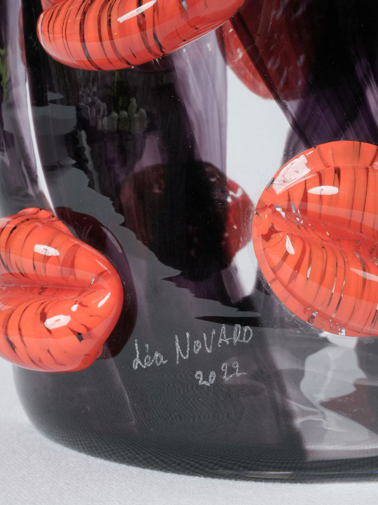 Kiss Me Everywhere Ice Bucket W Red Blown Glass Lips By Léa Novaro