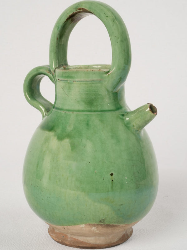 Small Antique French Green-Glazed Water Pitcher, 9¾"