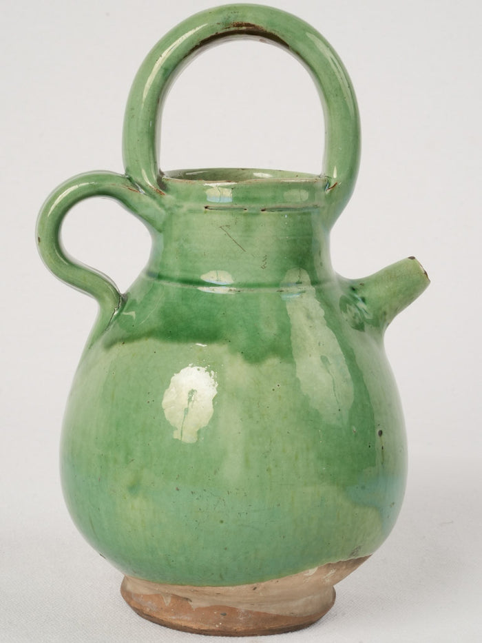 Small Antique French Green-Glazed Water Pitcher, 9¾"