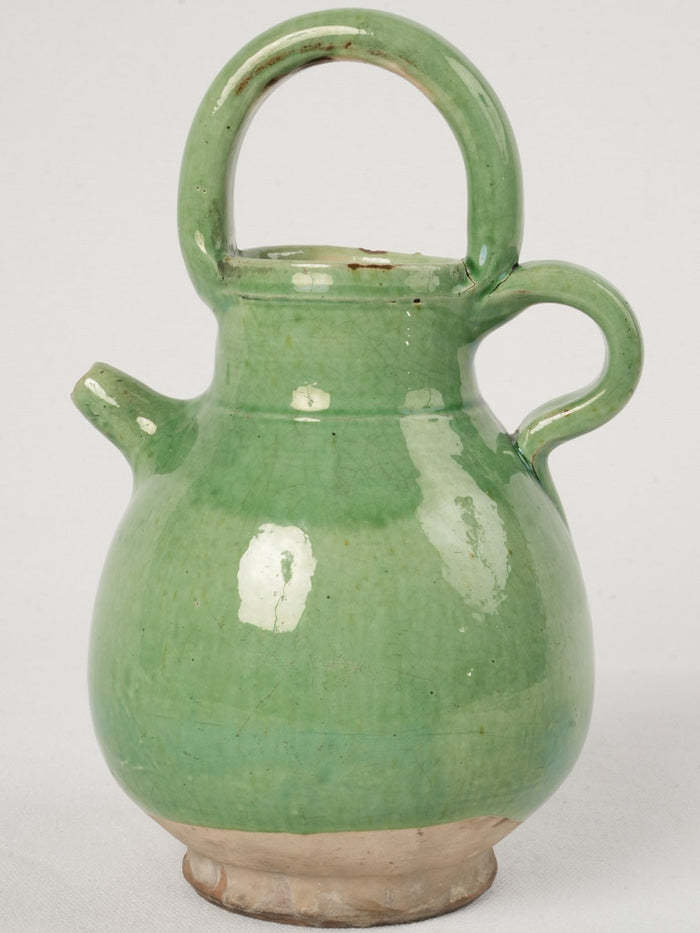Small Antique French Green-Glazed Water Pitcher, 9¾"
