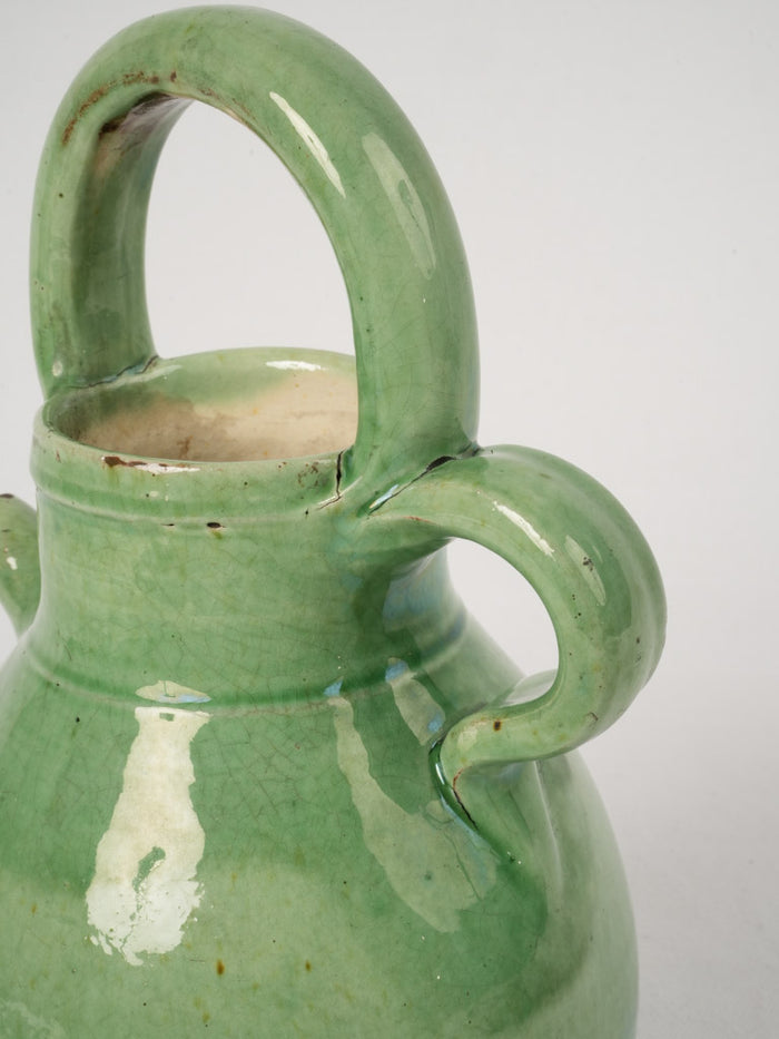Small Antique French Green-Glazed Water Pitcher, 9¾"
