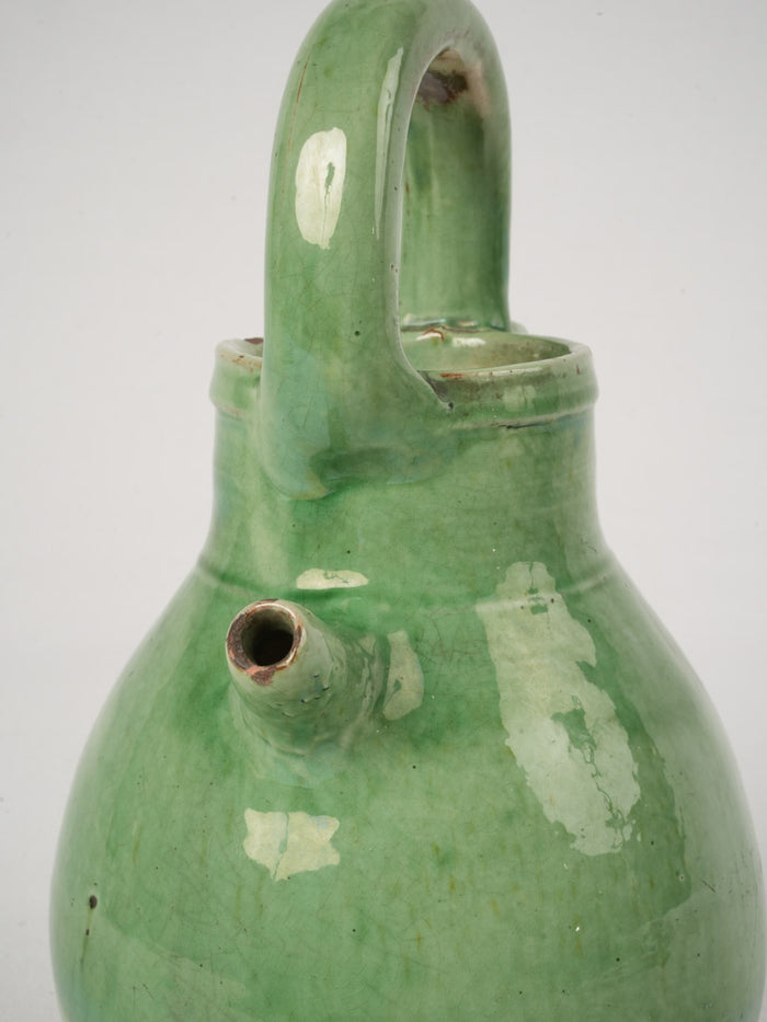 Small Antique French Green-Glazed Water Pitcher, 9¾"