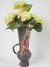 Large French volcanic black ceramic pitcher w/ red-glazed woodpecker d