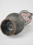 Large French volcanic black ceramic pitcher w/ red-glazed woodpecker d
