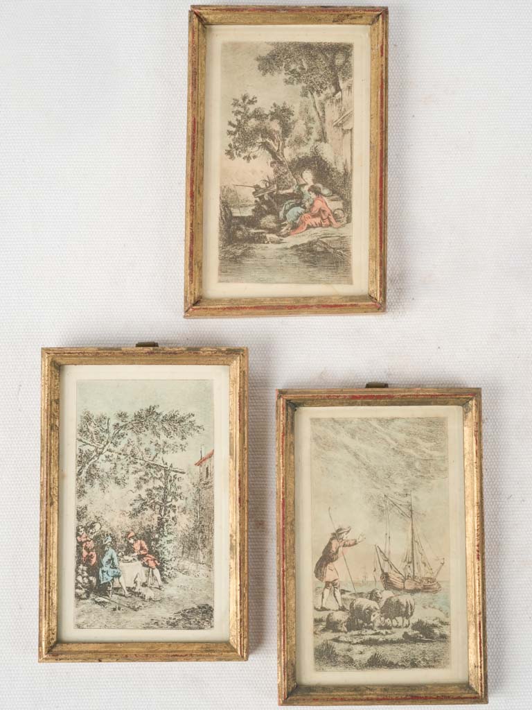 Set of 3 antique French Engravings - Romantic Scenes 6" x 4"