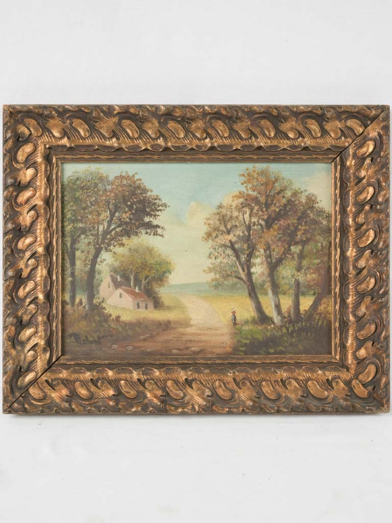 Antique French oil-on-canvas painting of Normandy landscape by Delort