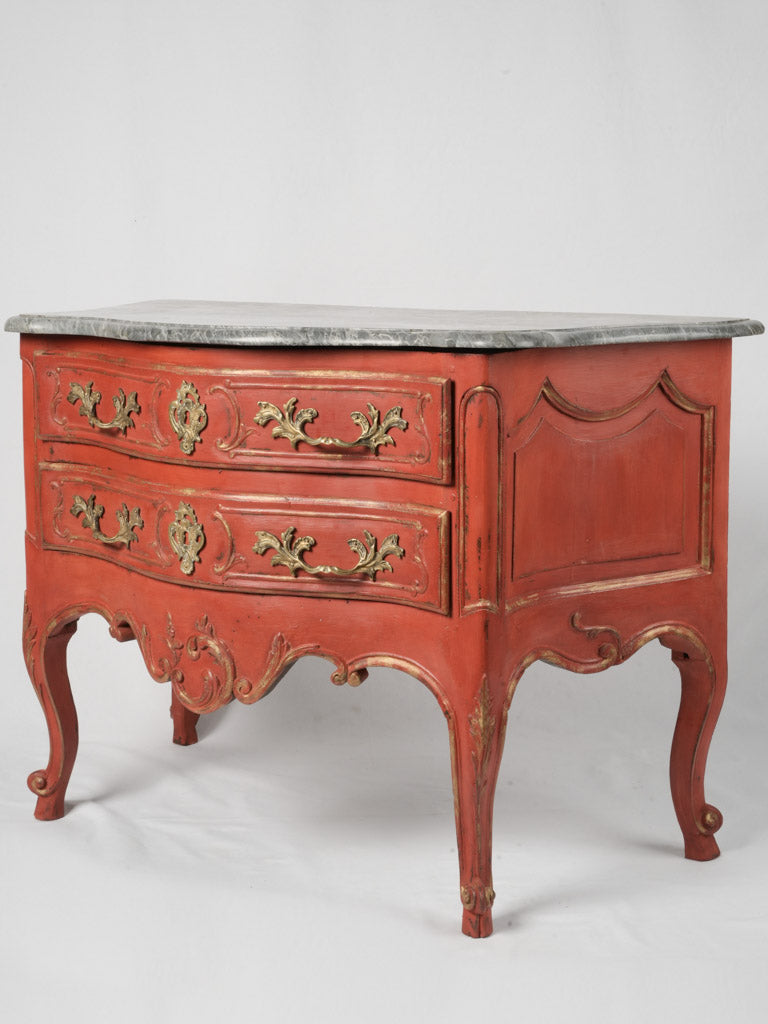 Mid 18th-century Louis XV Provençal red & gold painted two-drawer saut