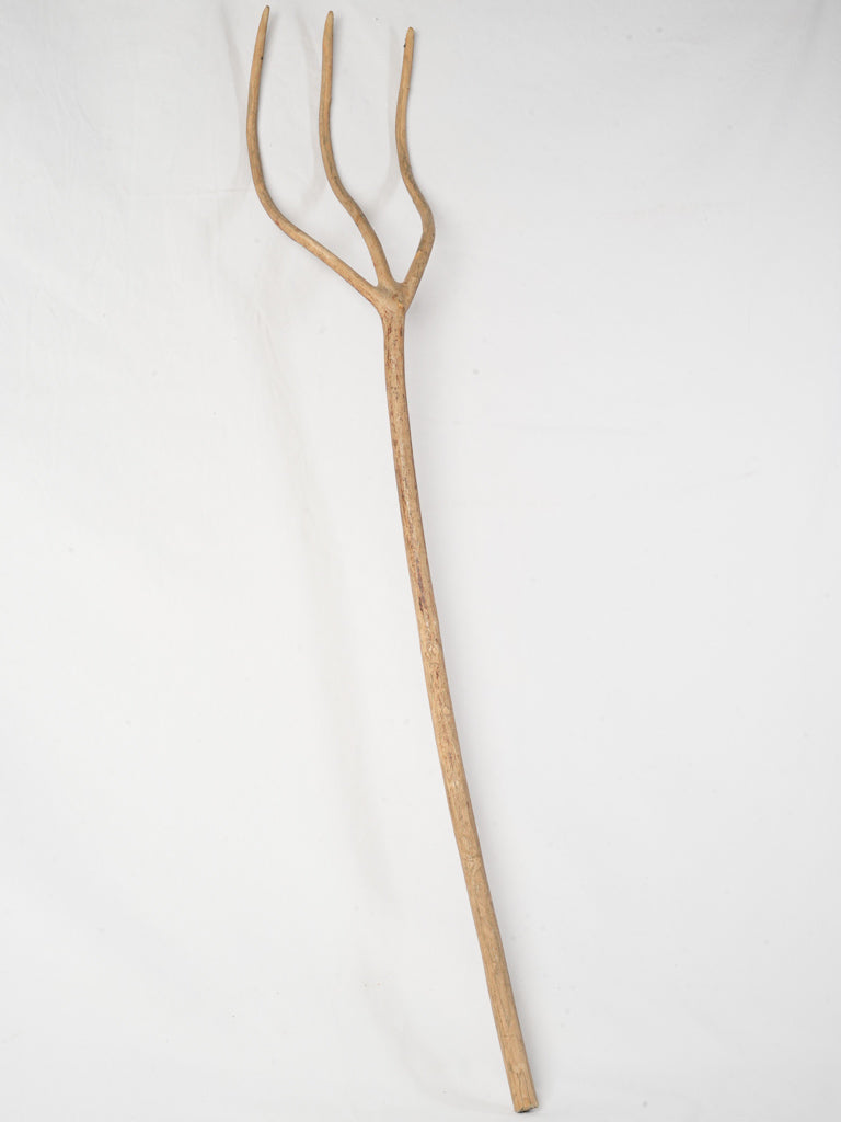 19th-Century Hand-Carved Wooden Pitchfork - 63"