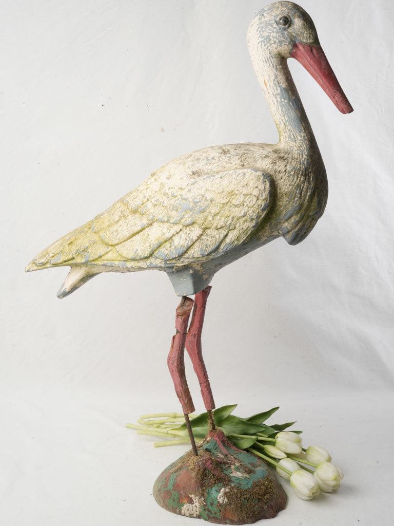 Early 20th-Century French Stork Figure in Cast Resin w/ Original Polyc