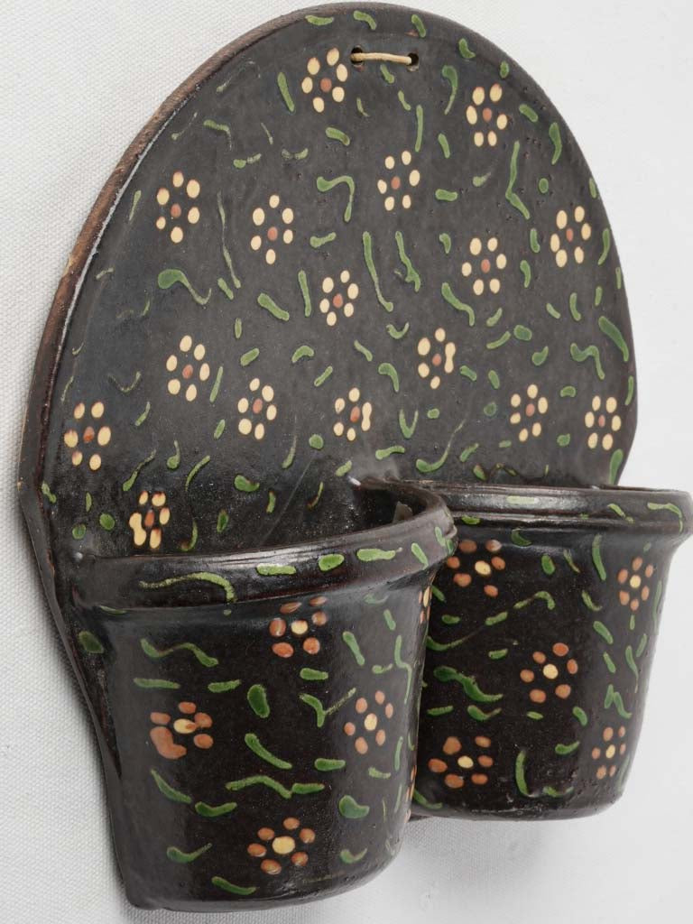 Vintage Wall-Mounted Cutlery Strainer in Black Glazed Terracotta from