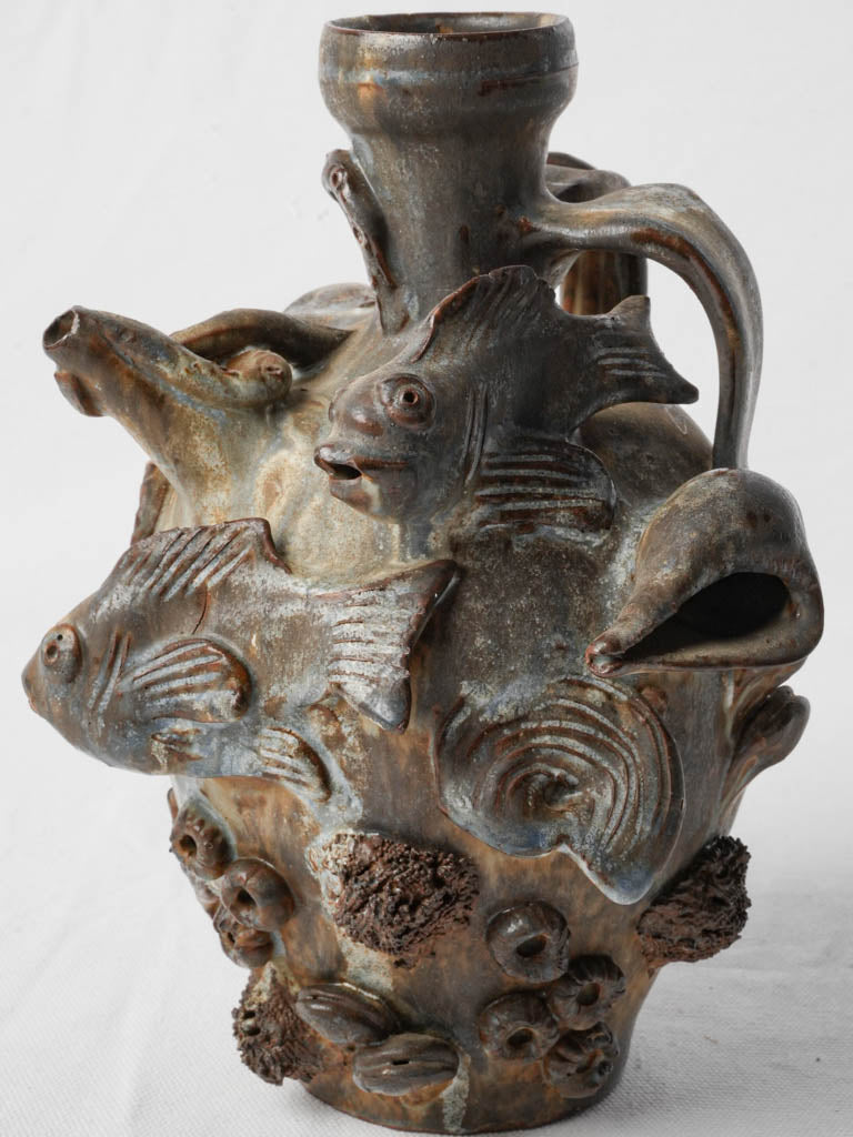 Early 20th-Century Basque Stoneware Cruche Chevrette W/ Marine Motif