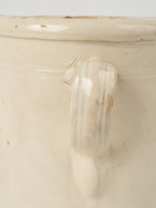Large antique Italian anchovy pot w/ handles & cream glaze 11½"