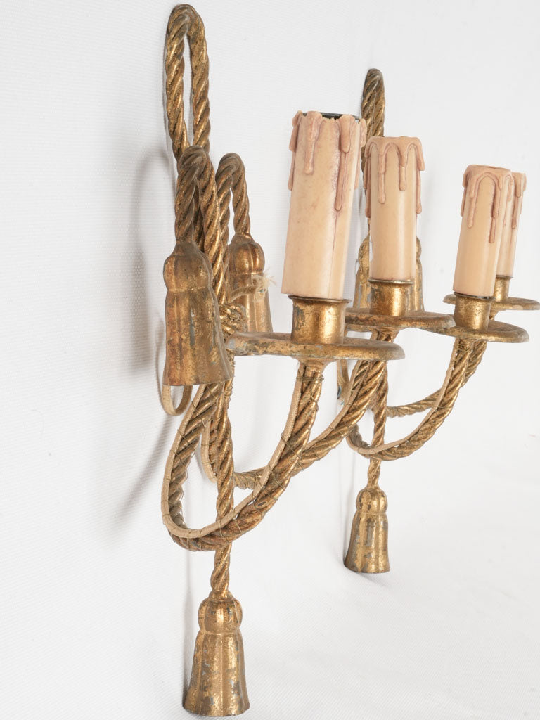 Pair of French antique woven rope gilded wall sconces 15¼" – Chez Pluie