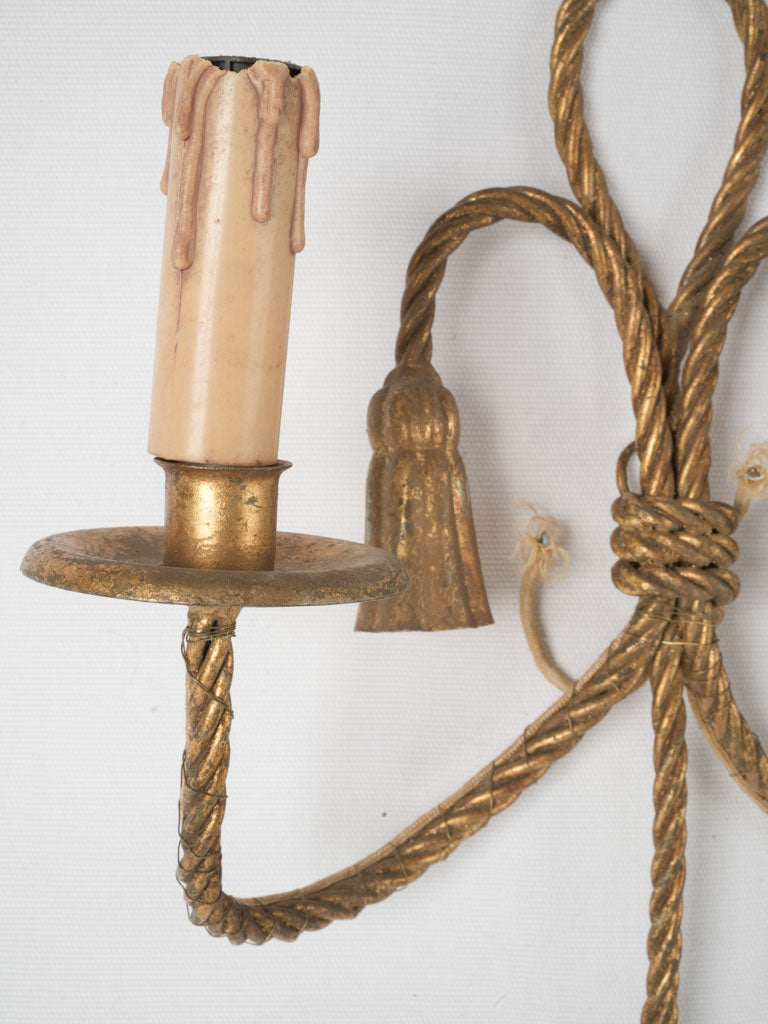 Pair of French antique woven rope gilded wall sconces 15¼" – Chez Pluie