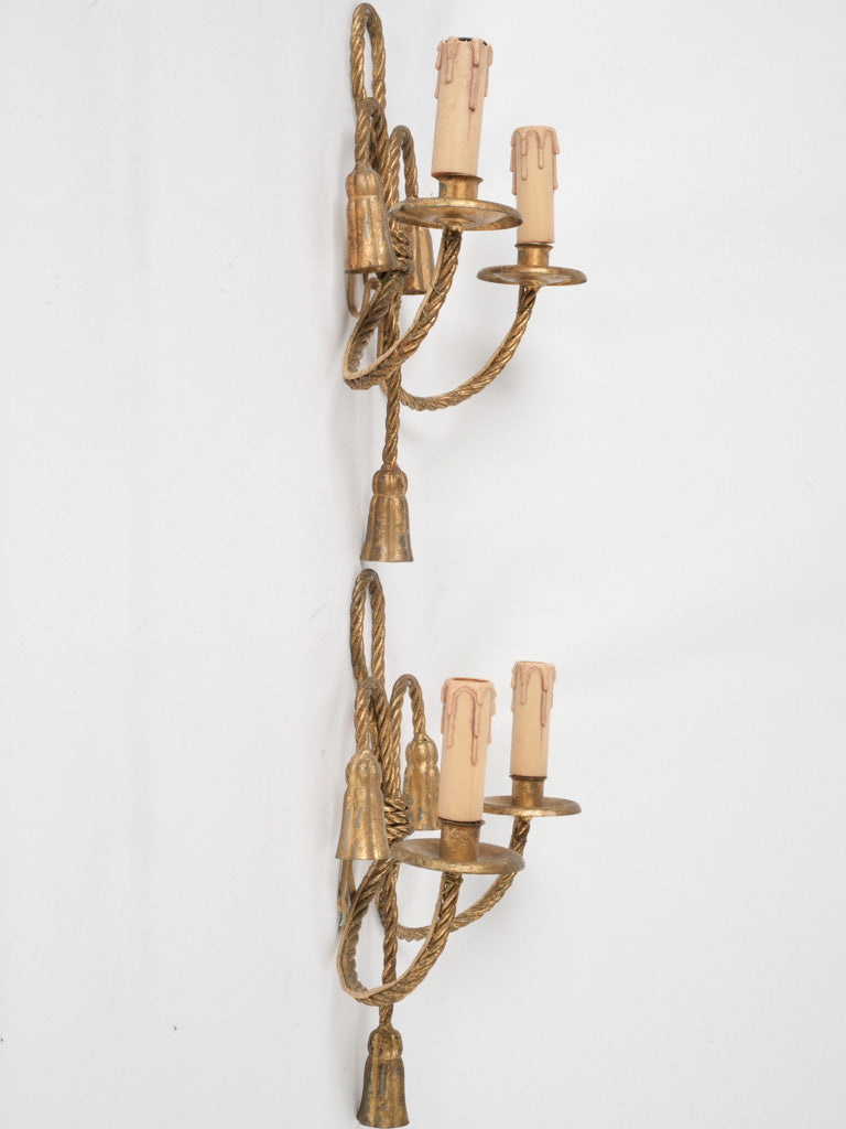 Pair of French antique woven rope gilded wall sconces 15¼" – Chez Pluie