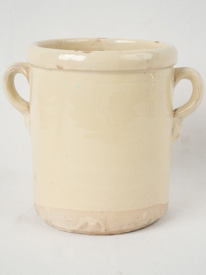 Small 19th-century Italian anchovy pot w/ cream glaze & handles 7½"