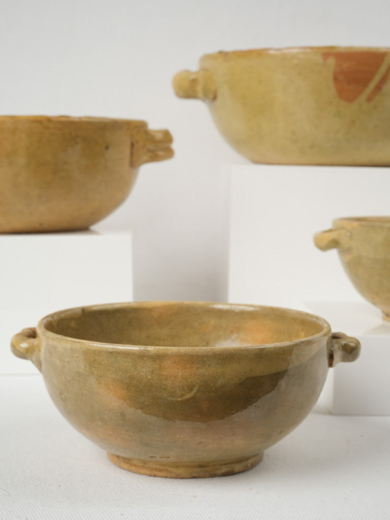 4 antique yellow-glazed bowls w/ moustache handles – Chez Pluie