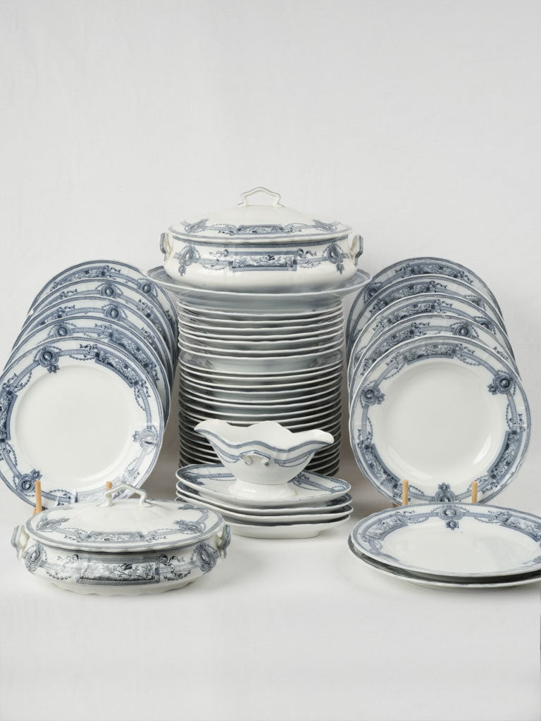 Antique French ironstone dinnerware service - blue & white