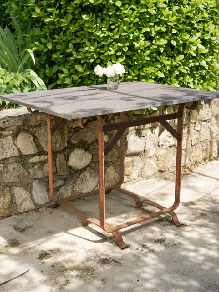 Square slate table w/ wrought iron base 43¼" x 33"