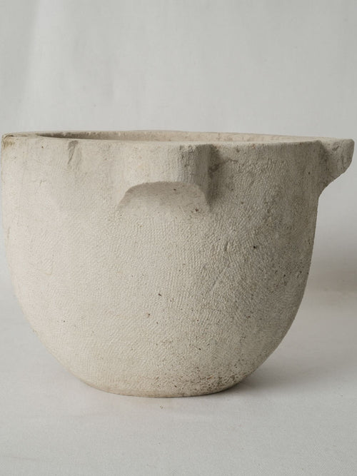 Extra-large antique French white marble mortar w/ 3 ears & grooved pou