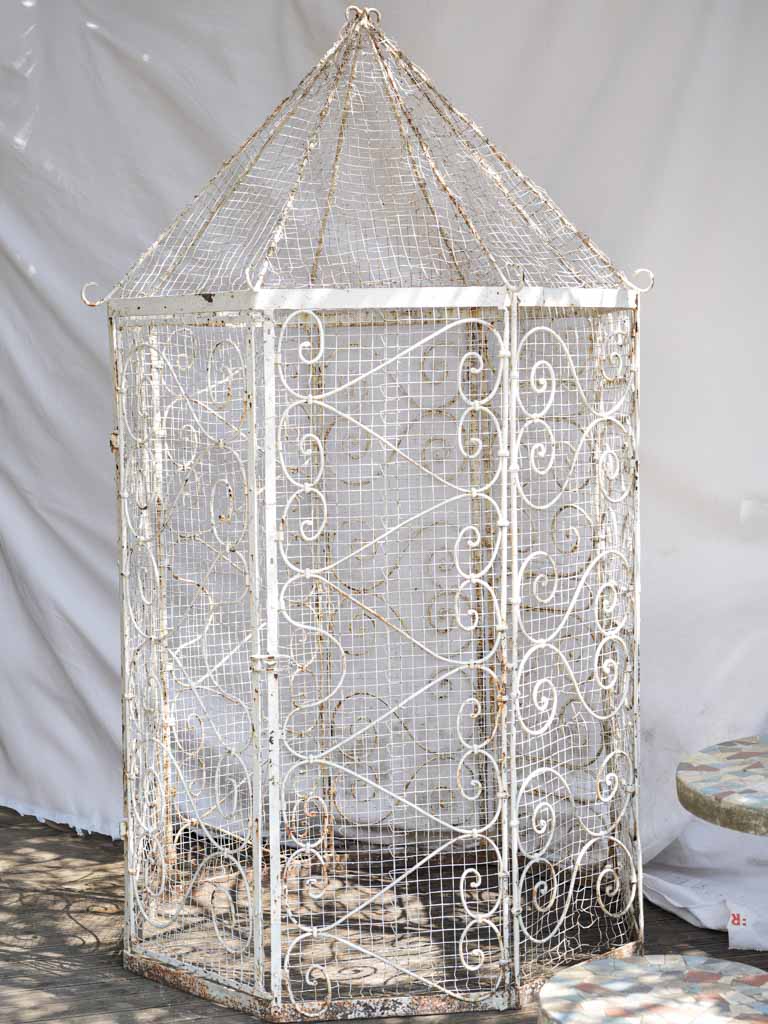 Early 20th-Century French Wrought Iron Aviary W/ Romantic Ornate Scrol