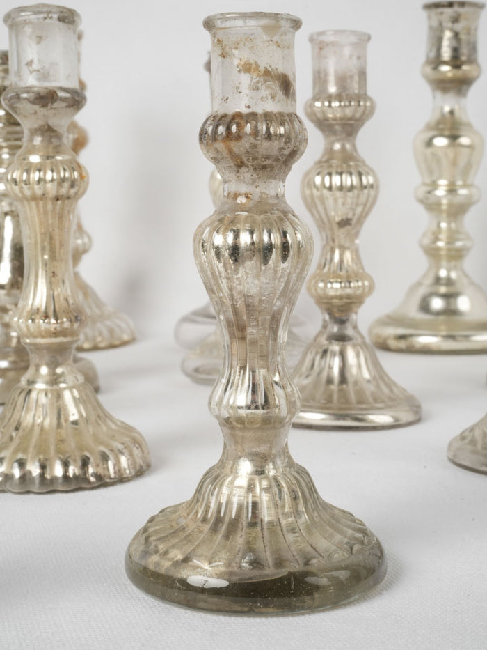 Set of antique French mercury glass candlesticks
