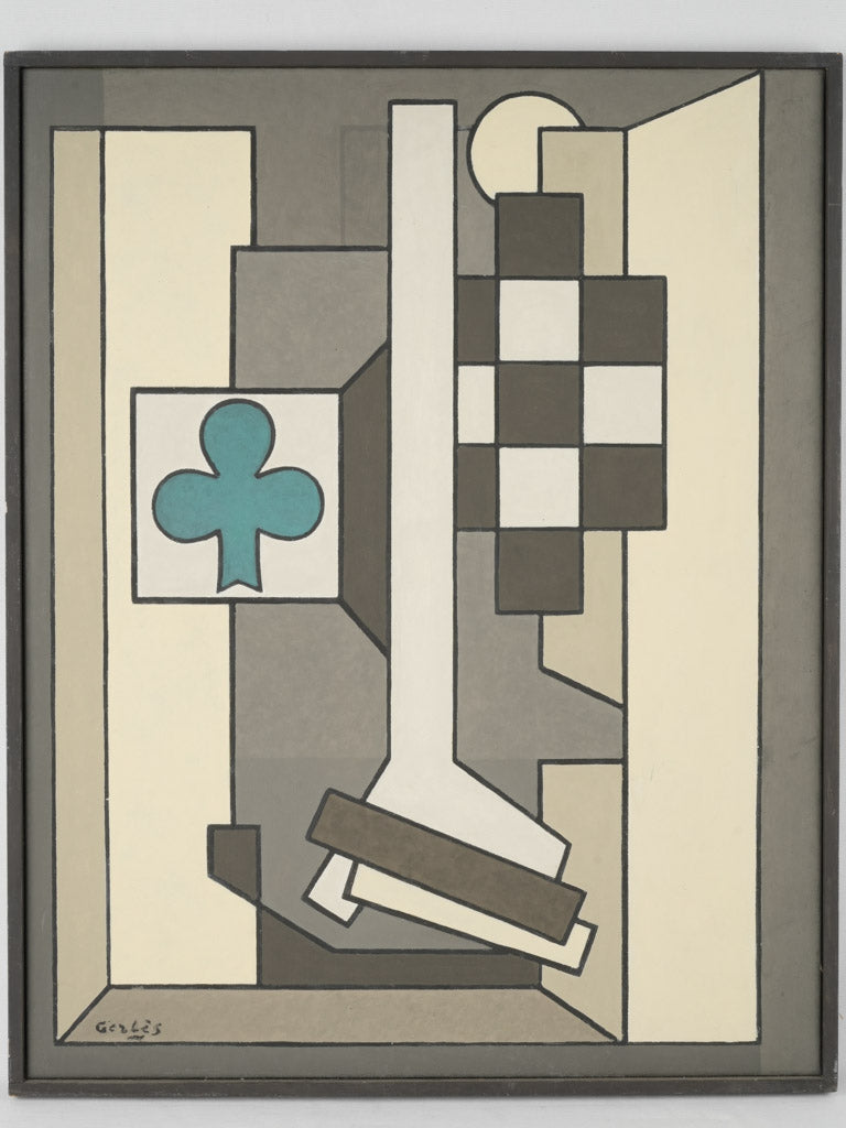 Geometric modern art painting w/ blue clover by Georges Lévêque 37½" x ...