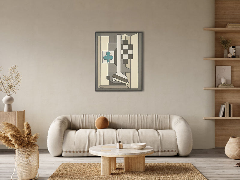 Geometric modern art painting w/ blue clover by Georges Lévêque 37½" x ...