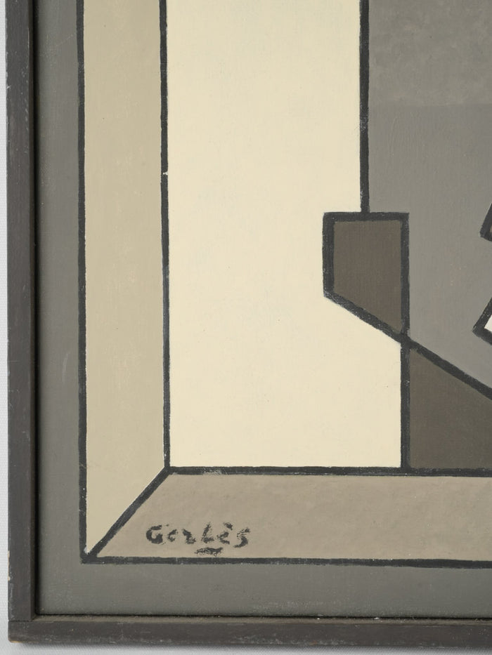 Geometric modern art painting w/ blue clover by Georges Lévêque 37½" x