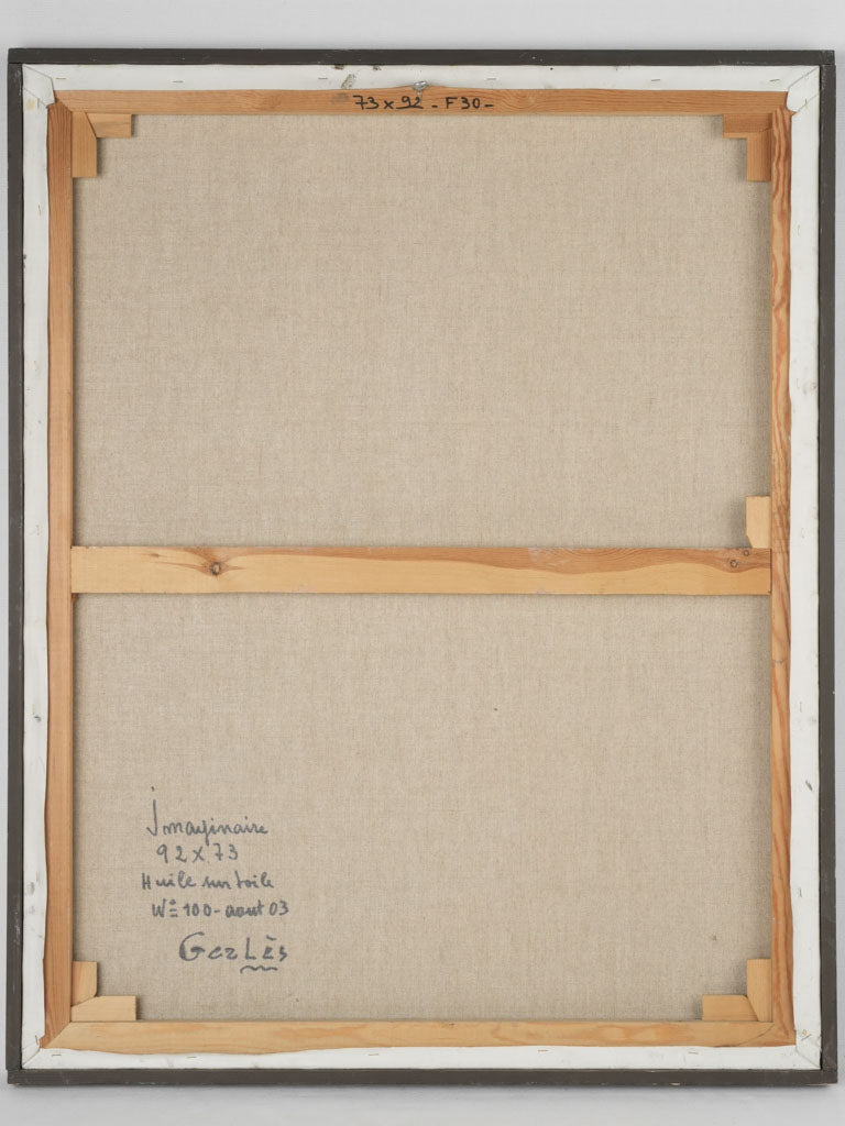 Geometric modern art painting w/ blue clover by Georges Lévêque 37½" x ...