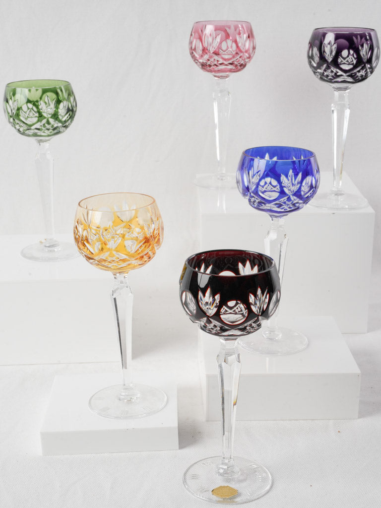 Bohemian Colored Cut Crystal Glasses Set Of 6 - 8"