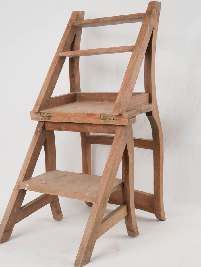 Vintage French wooden library step ladder / chair