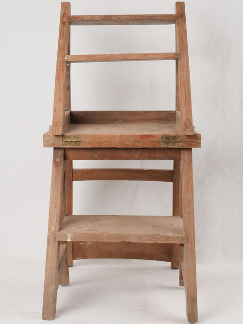 Vintage French wooden library step ladder / chair
