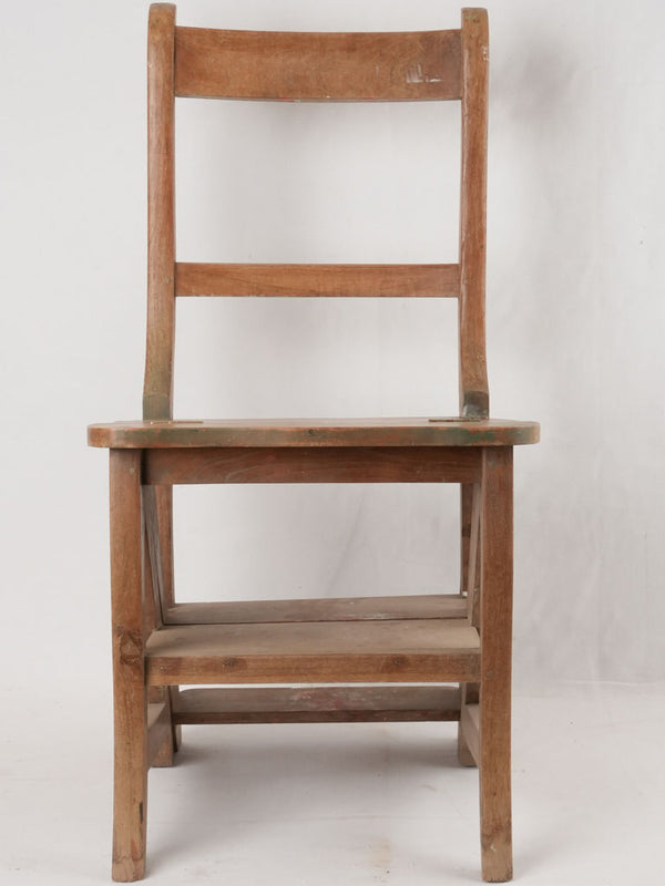 Vintage French wooden library step ladder / chair