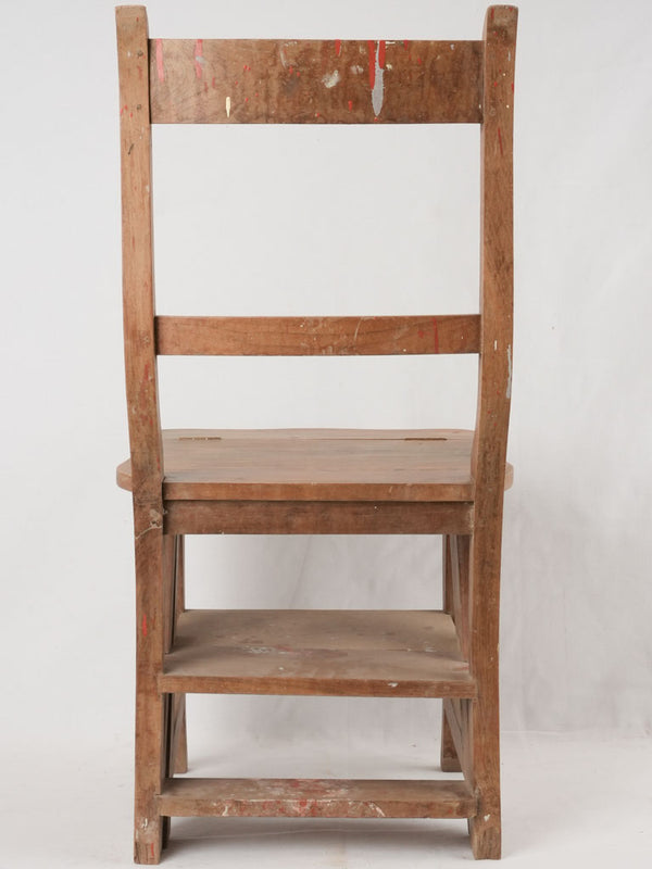 Vintage French wooden library step ladder / chair
